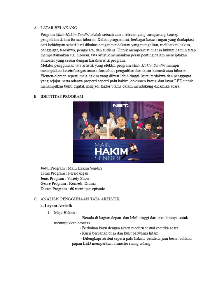 Tata Artistik Program Main Hakim Sendiri | PDF