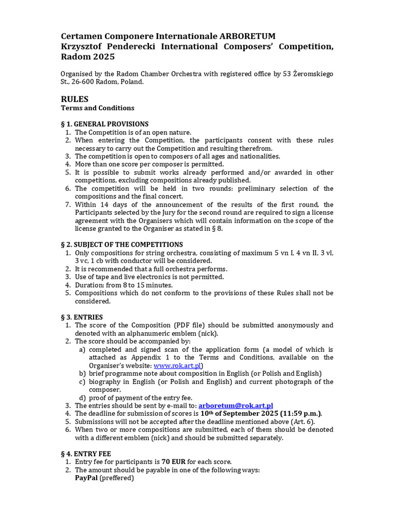 Krzysztof Penderecki Composers' Competition 2025 | PDF