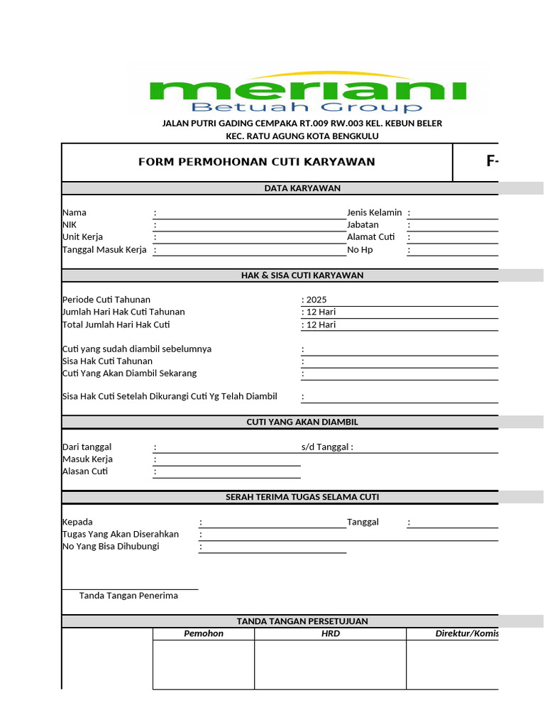 F-3 (Form Cuti Karyawan) | PDF
