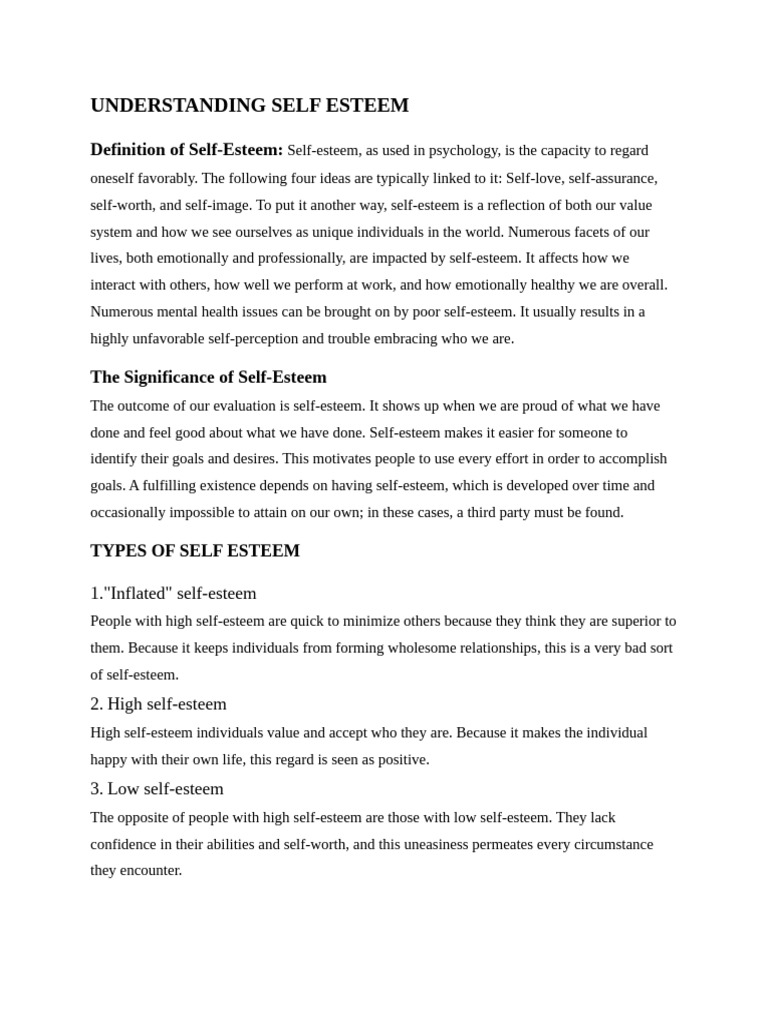 Understanding Self Esteem | PDF | Self Esteem | Psychology