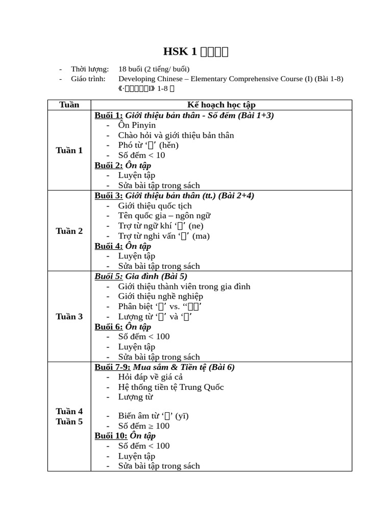 HSK1 Syllabus | PDF