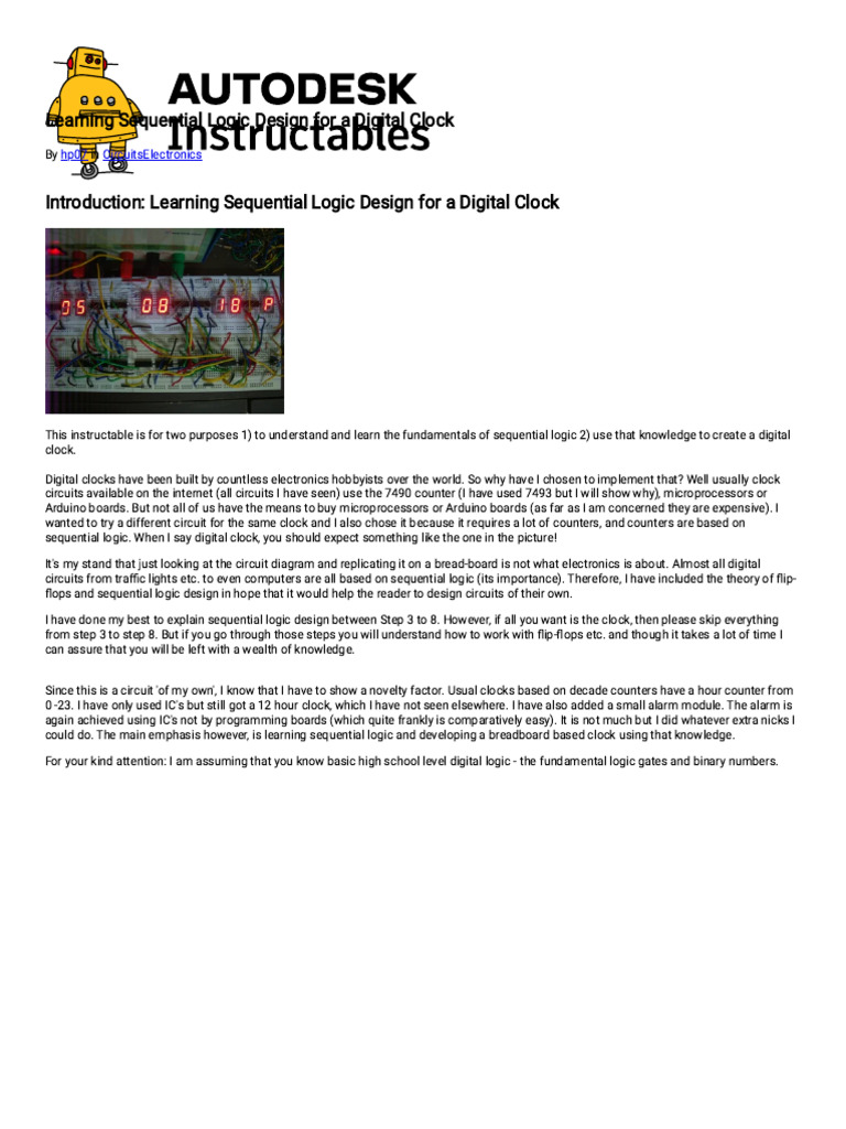 Learning Sequential Logic Design For A Digital Clock - 14 Steps - Instructables | PDF ...