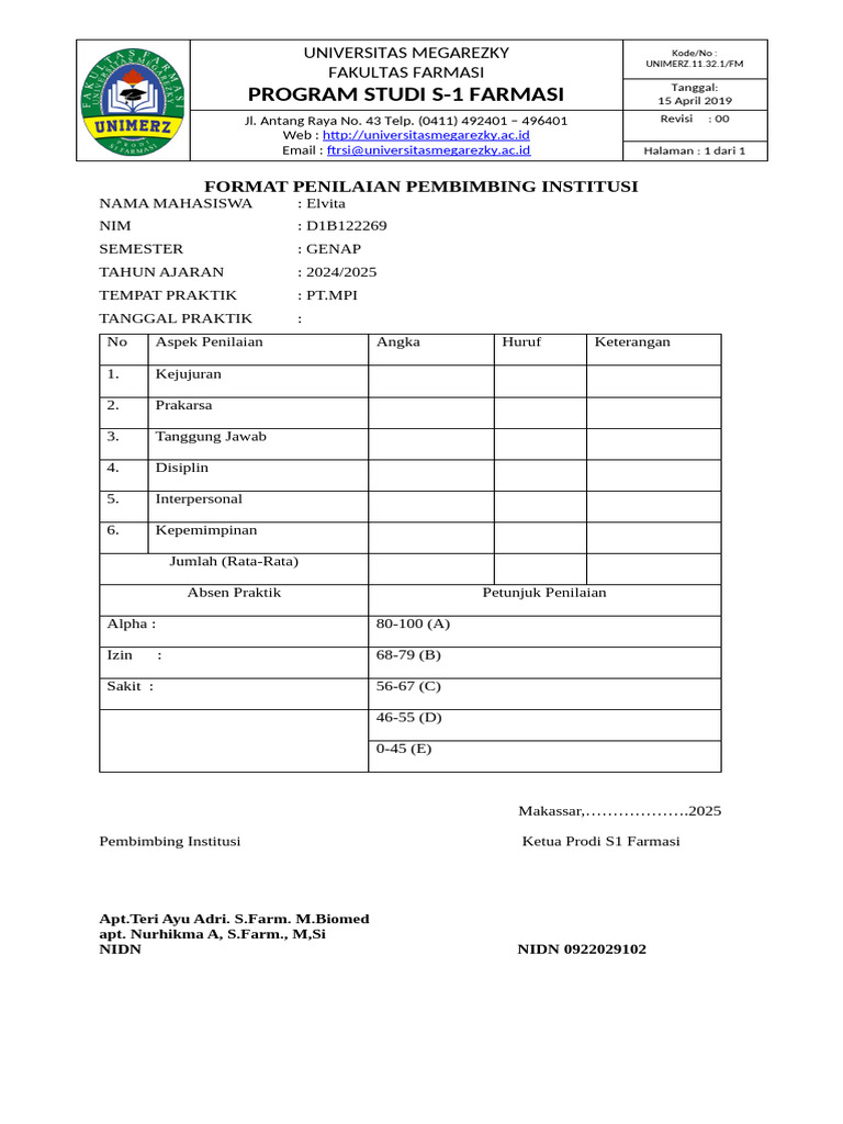 Format Penilaian Pemb Institusi | PDF