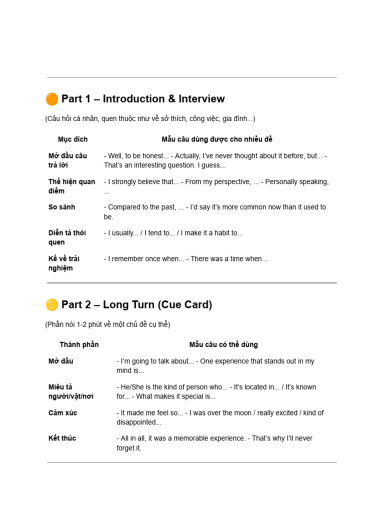 IELTS Speaking Filler Sentences | PDF