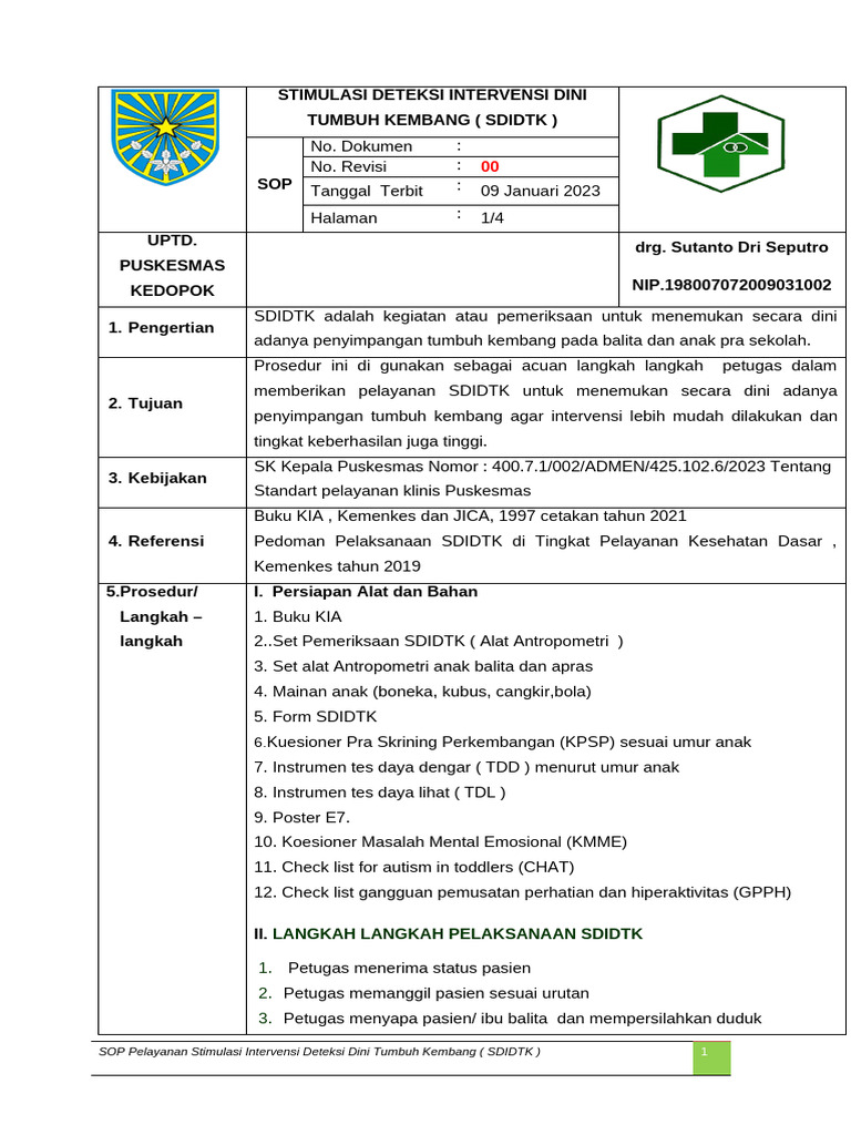 SOP Pelayanan SDIDTK | PDF