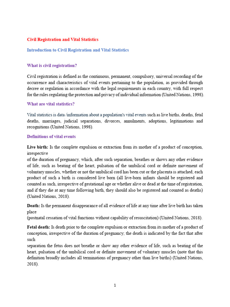 Civil Registration and Vital Statistics - Notes - 03!3!25 | PDF | Birth ...