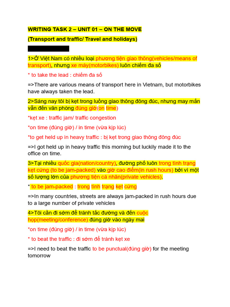 WRITING TASK 2 - UNIT 01 - ON THE MOVE (Page 15) Live Toi | PDF