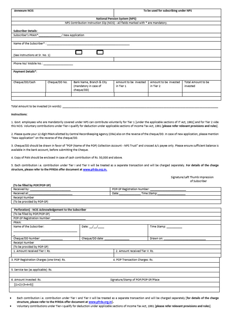 e.annexure_NCIS - NPS Contribution Instruction Slip | PDF | Cheque | Taxes