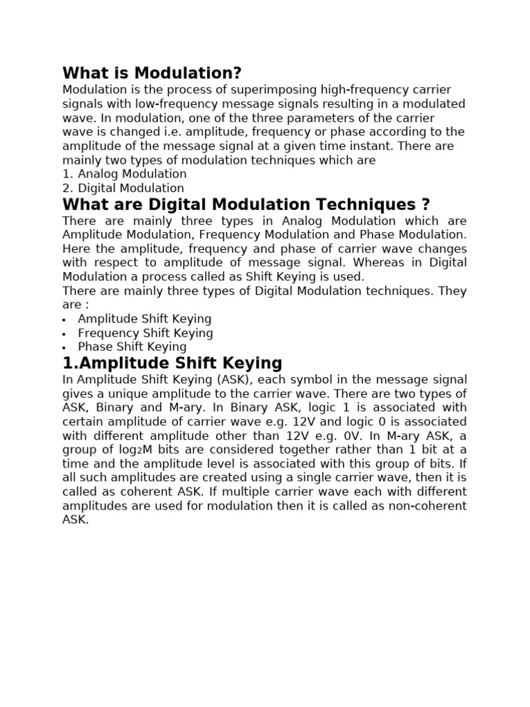 Digital Modulation Techniques Pdf Modulation Amplitude