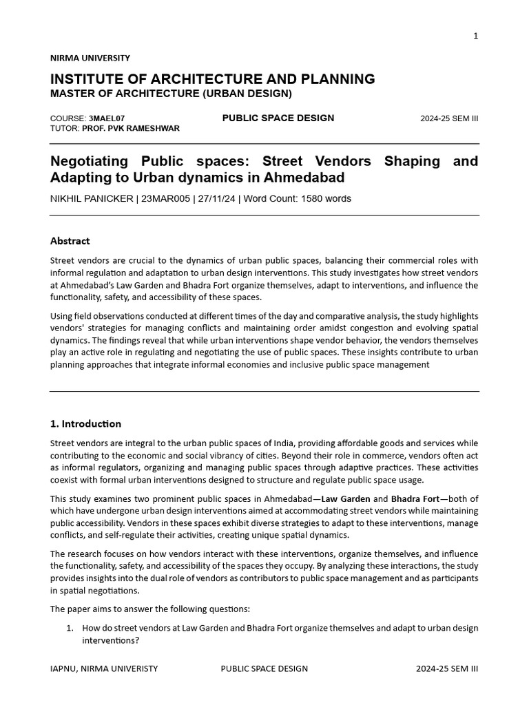 Nikhil Panicker - Negotiating Public Spaces | PDF | Urban Design | Traffic