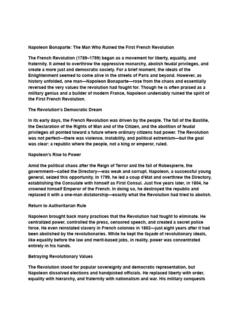 Napoleon's Betrayal of the Revolution | PDF | French Revolution | Napoleon