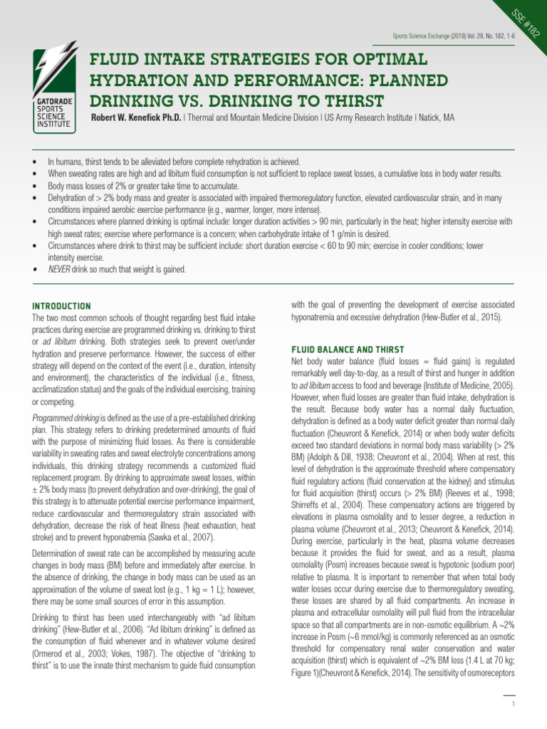 Fluid Intake Strategies for Optimal Hydration and Performance Planned ...