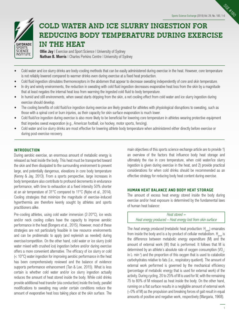 Cold Water and Ice Slurry Ingestion For Reducing Body Temperature ...