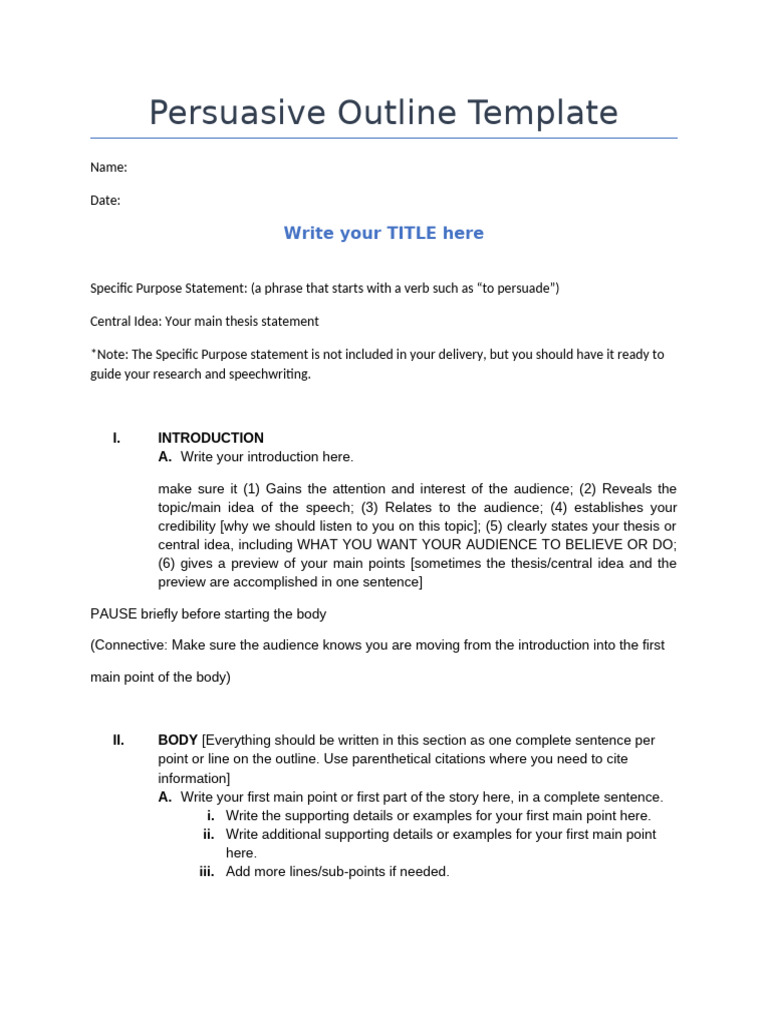 Persuasive Speech Outline Guide | PDF | Human Communication