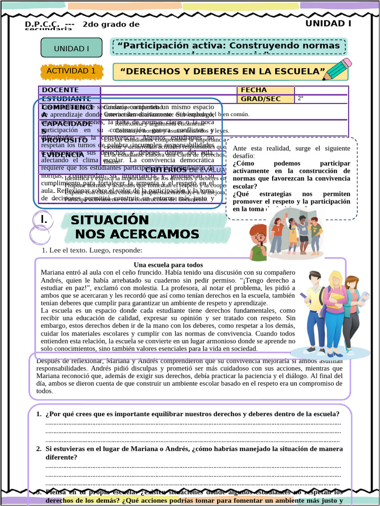 2° DPCC - Actv.01-Uni.1 2025 | PDF | Escuelas | Salón de clases