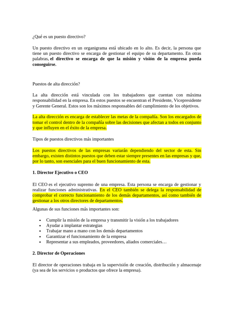 Qué Es Un Puesto Directivo Exposicion | PDF | Marketing | Business