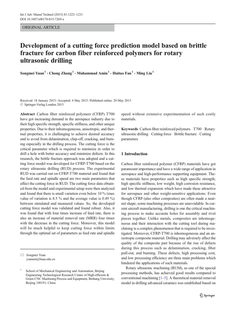 Development of A Cutting Force Prediction Model Based On 1sit0dfjd0 | PDF | Fracture | Drilling