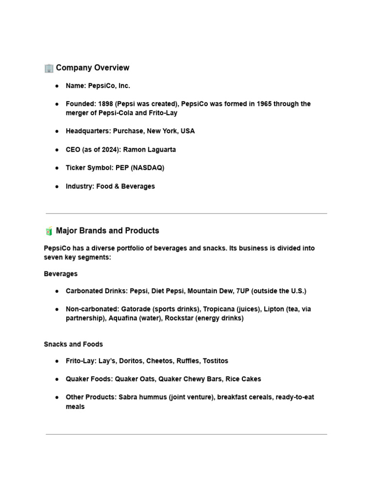 ? Company Overview - Pepsi | PDF | Pepsi Co