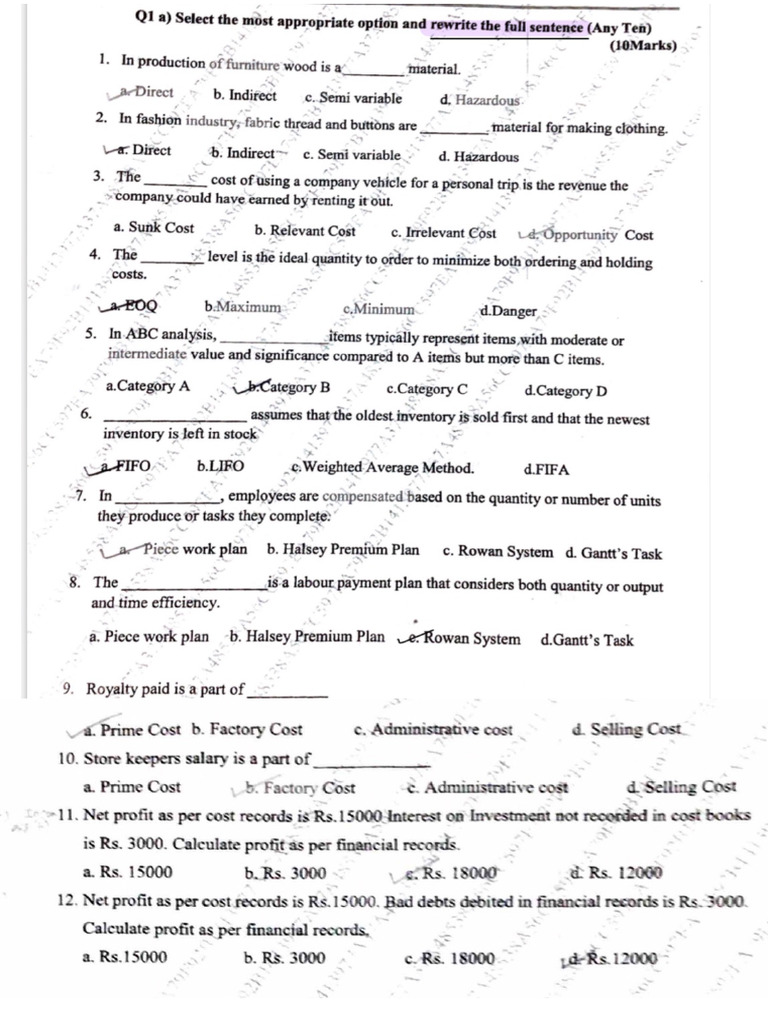 Tybcom Costing 2023 Question Paper With Solution | PDF | Economies | Business