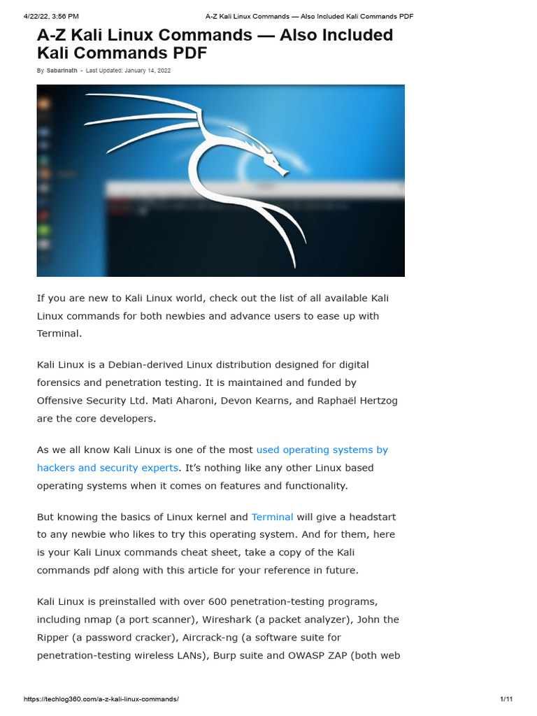A-Z Kali Linux Commands - Also Included Kali Commands PDF | PDF ...