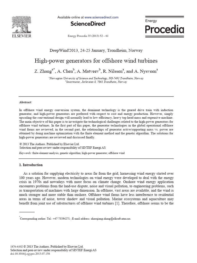 46 - High-Power Generators For Offshore Wind Turbines | PDF | Offshore ...
