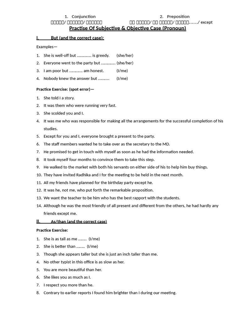 Pronoun Case Practice Exercises | PDF