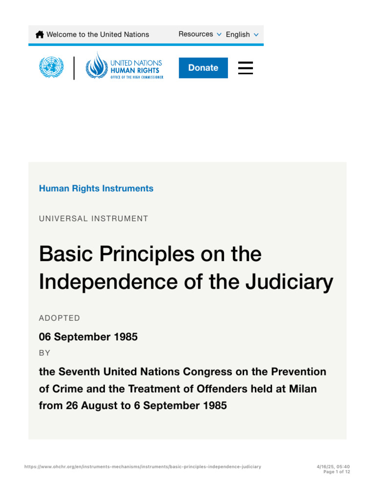 UN Principles on Judicial Independence | PDF | Human Rights | Judge