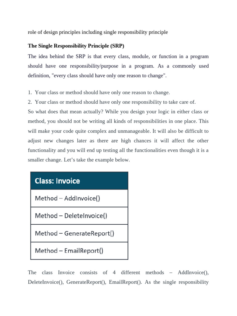 Role of Design Principles Including Single Responsibility Principle and Open Closed Principles ...
