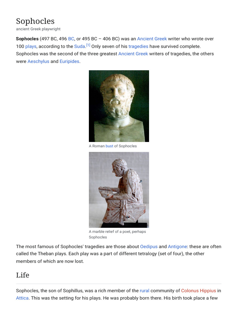 Sophocles - Simple English Wikipedia, The Free Encyclopedia | PDF | Sophocles | Oedipus