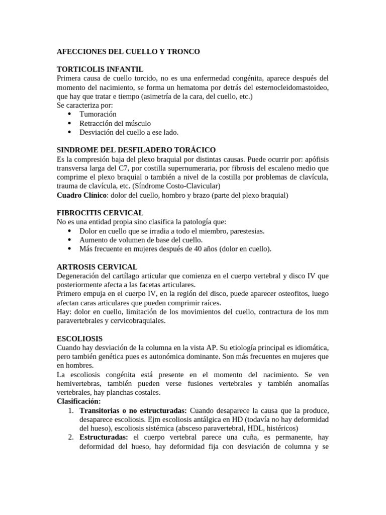Afecciones Del Cuello y Tronco | PDF | La columna vertebral | Escoliosis