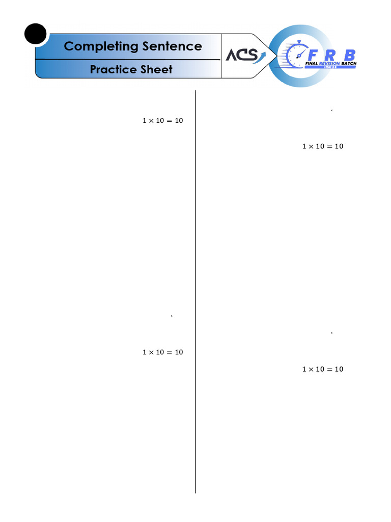 Completing Sentence Practice Sheet | PDF | Phrase | English Language