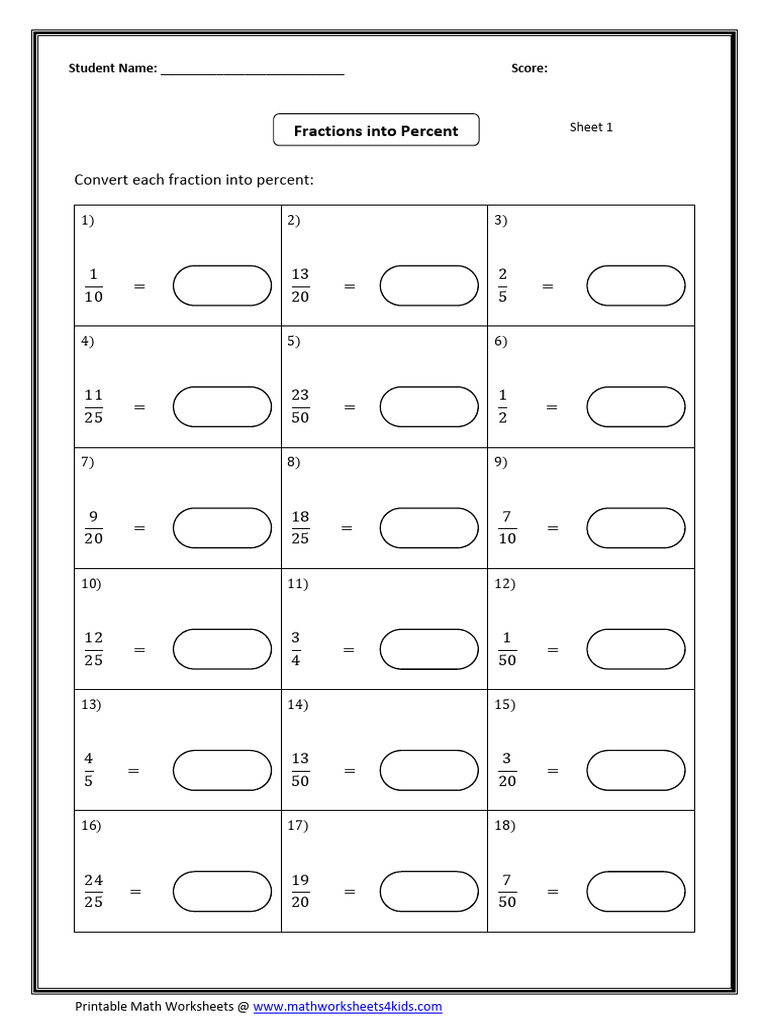 Worksheet - Fraction-Percent | PDF