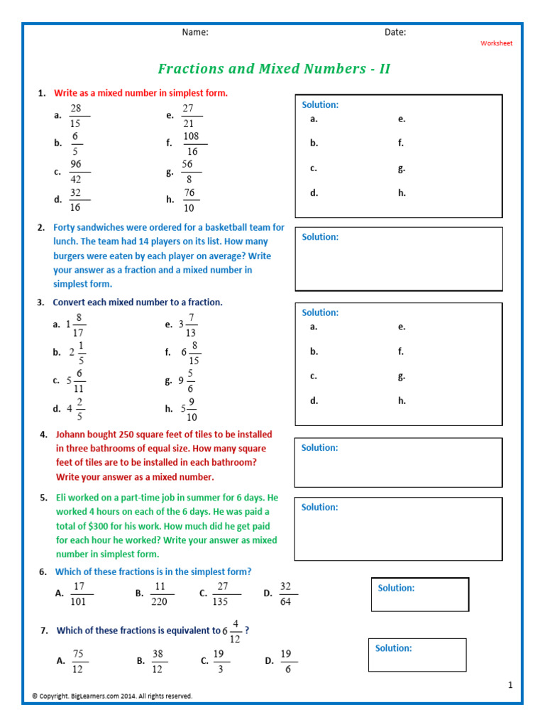 Fractions and Mixed Numbers - II | PDF | Division (Mathematics)