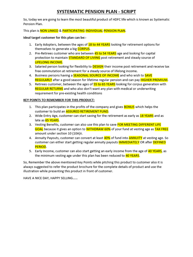 Systematic Pension Plan - Script | PDF