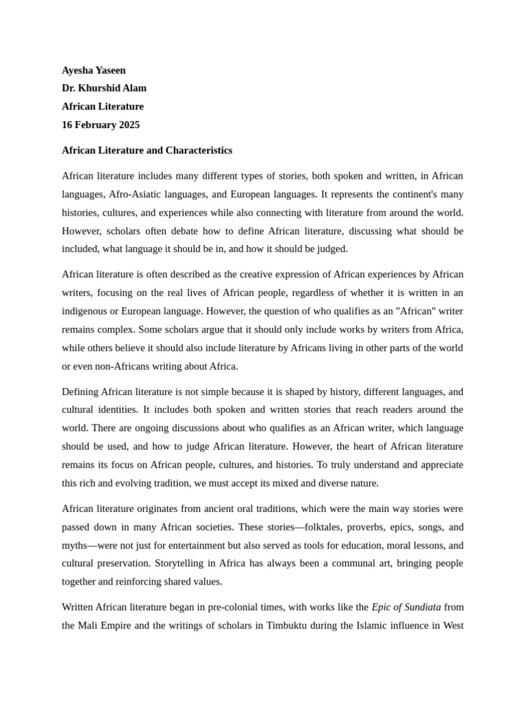 Understanding African Literature's Diversity | PDF | African Literature ...