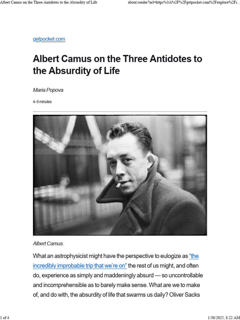 Camus' Three Antidotes to Absurdity | PDF | Albert Camus