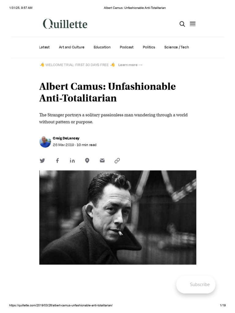 Albert Camus - Unfashionable Anti-Totalitarian | PDF | Albert Camus ...