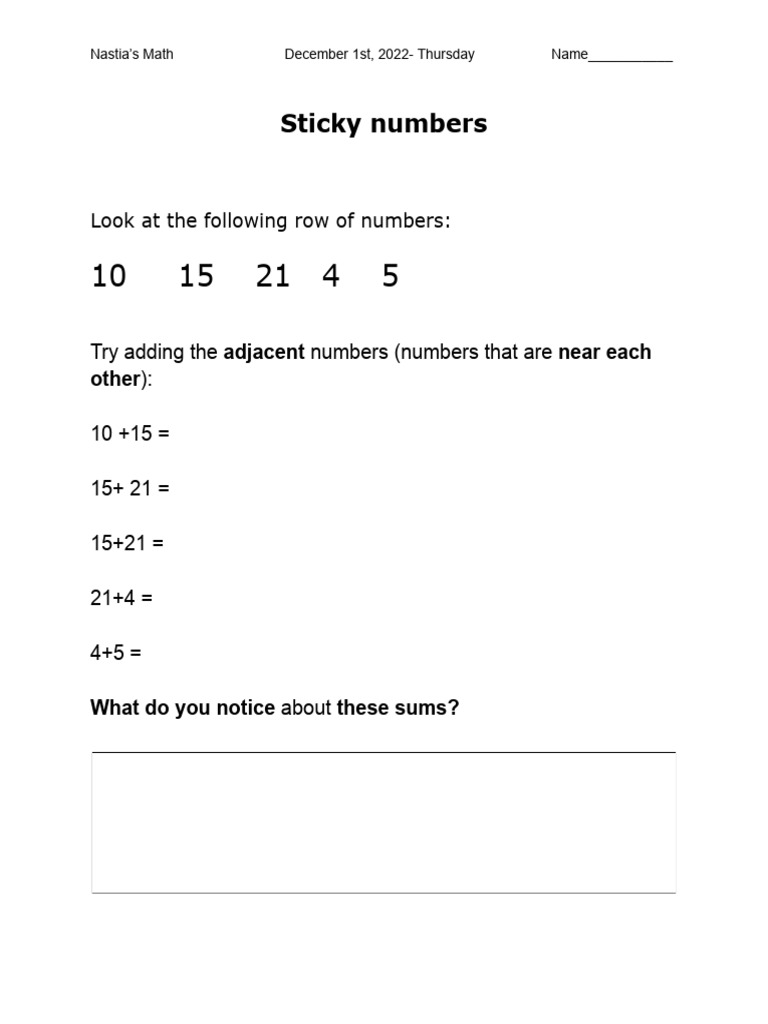 Adjacent Number Sums in Math | PDF