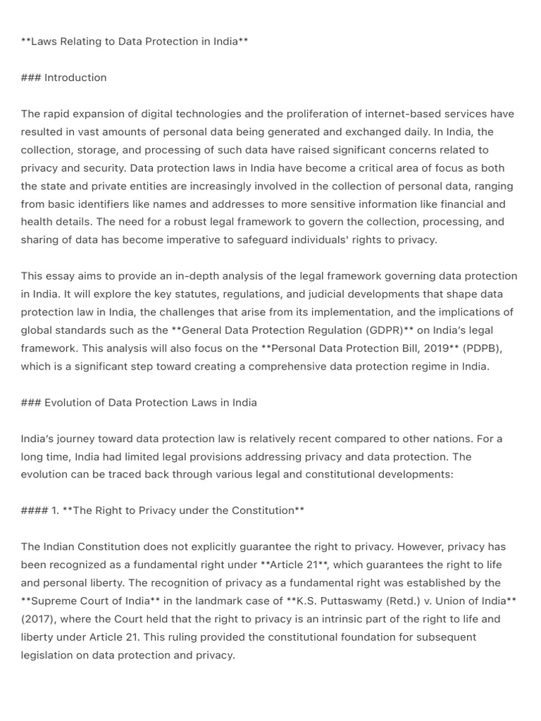 Laws Relating To Data Protection in India | PDF | Privacy | Defamation