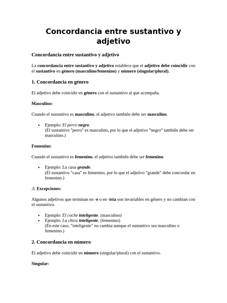 Concordancia Entre Sustantivo y Adjetivo Gramatica y Ortografia | PDF | Adjetivo | Sustantivo