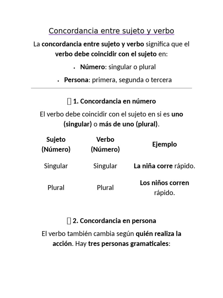 Concordancia entre sujeto y verbo gramatica | PDF | Verbo | Morfología