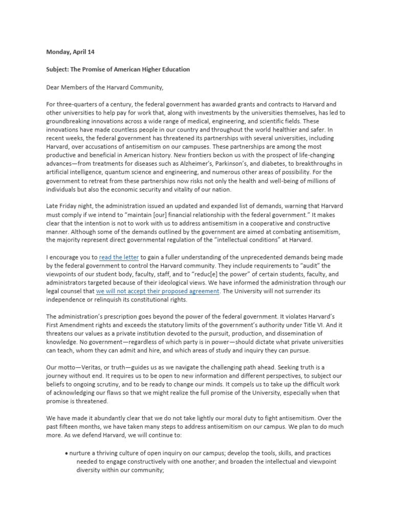 Harvard's Response to Federal Demands | PDF | Justice | Crime & Violence