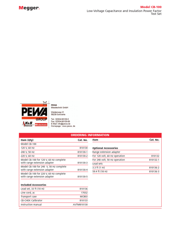 CB-100 Low-Voltage Test Set Details | PDF