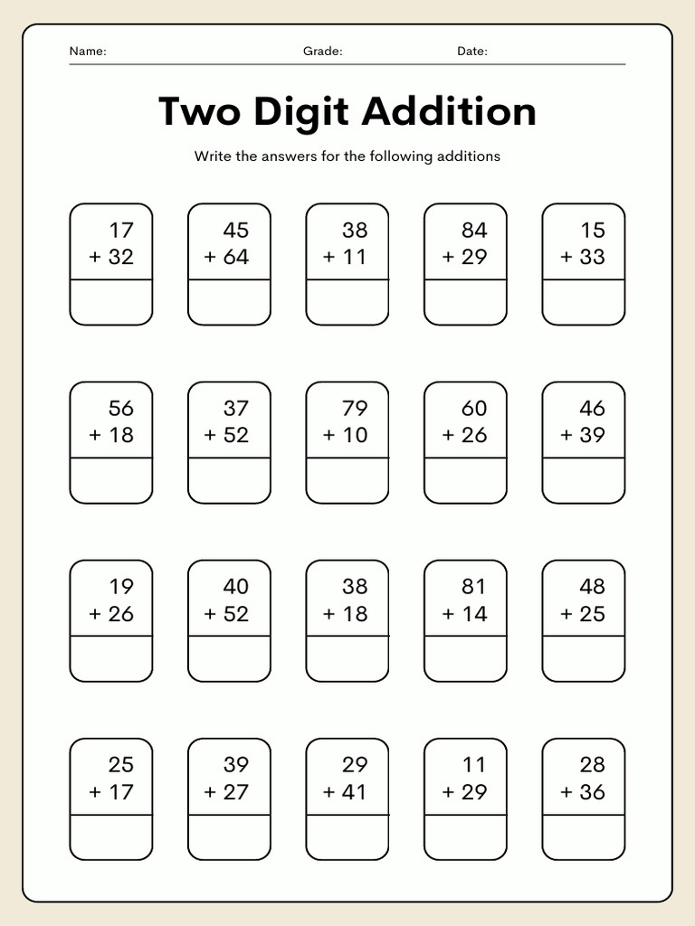 Two Digit Addition Set of Worksheets in Colorful and Monochromatic ...