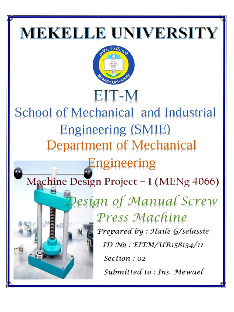 Design of Manual Screw Press Machine | PDF