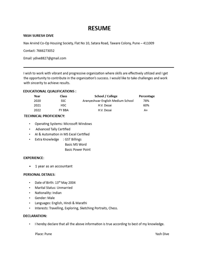 RESUME Yash Dive Updated | PDF