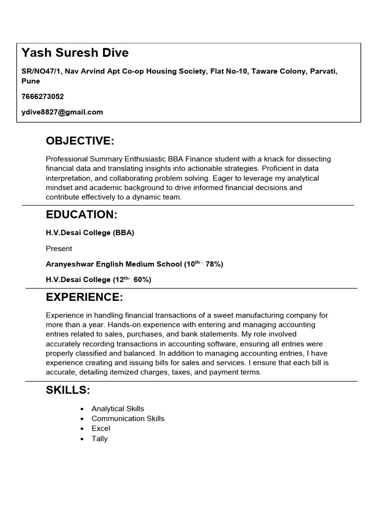 Yash Dive Resume | PDF
