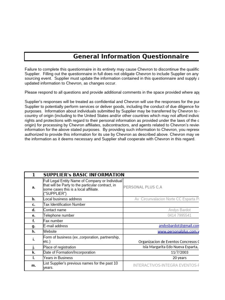 General Information Questionnaire | PDF | Private Law