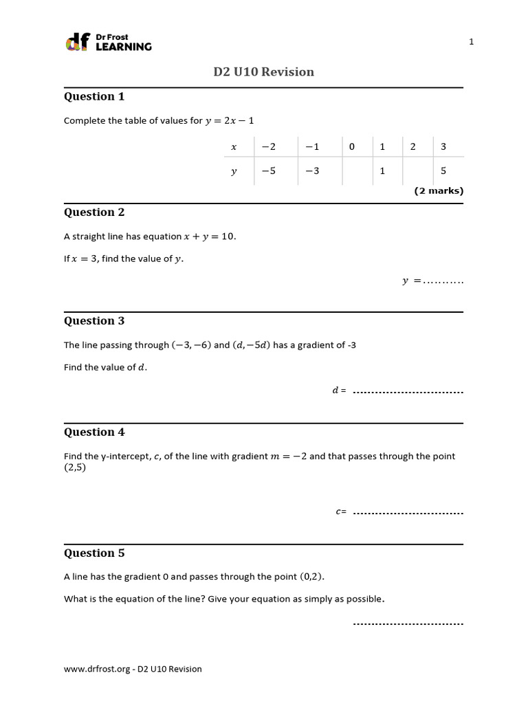 D2 U10 Revision DFM PRACTICE WORK YEAR 8 MATH CLASS | PDF | Line ...
