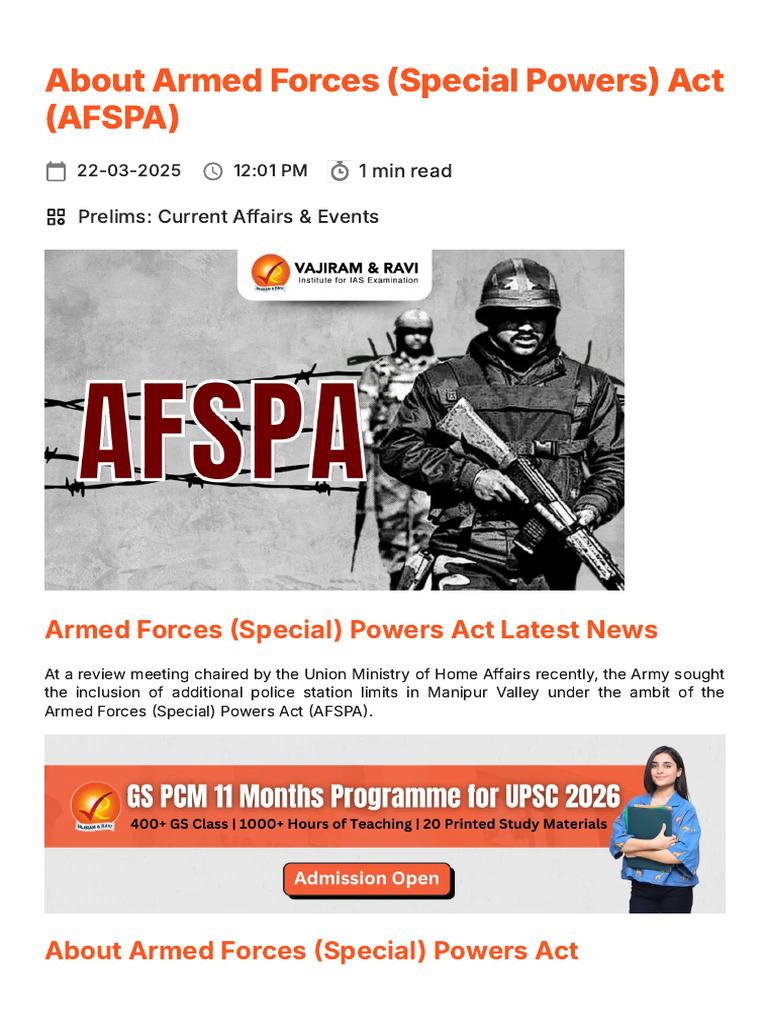 Armed Forces (Special) Powers Act, Jurisdiction, Special Powers, News ...